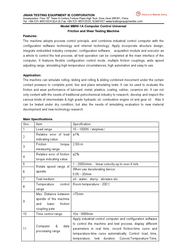 Friction and Wear Testing Machines Overview | PDF | Friction | Wear