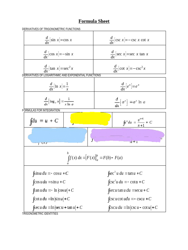 Formula Sheet | PDF