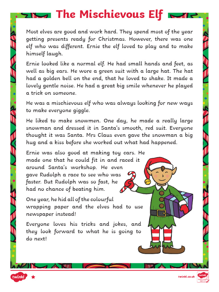 KS1 The Mischievous Elf Differentiated Reading Comprehension Activity | PDF