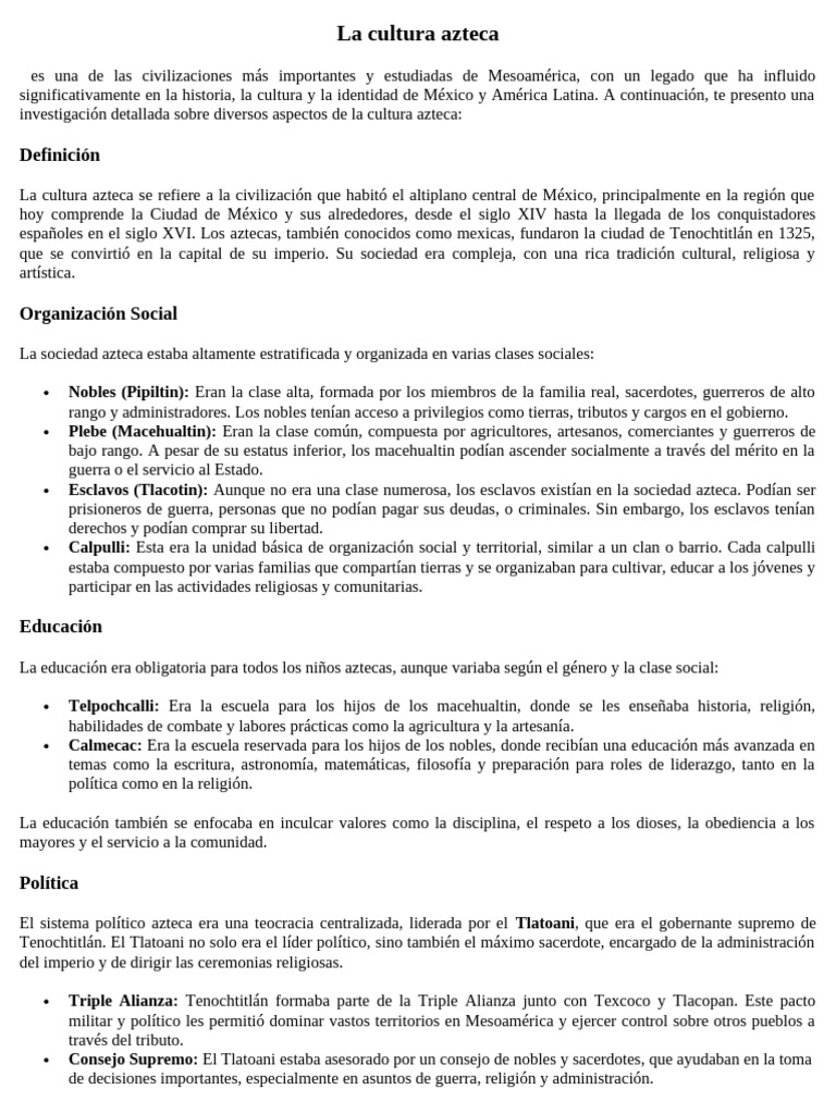 La Civilización Azteca: Un Legado Vivo | PDF | México