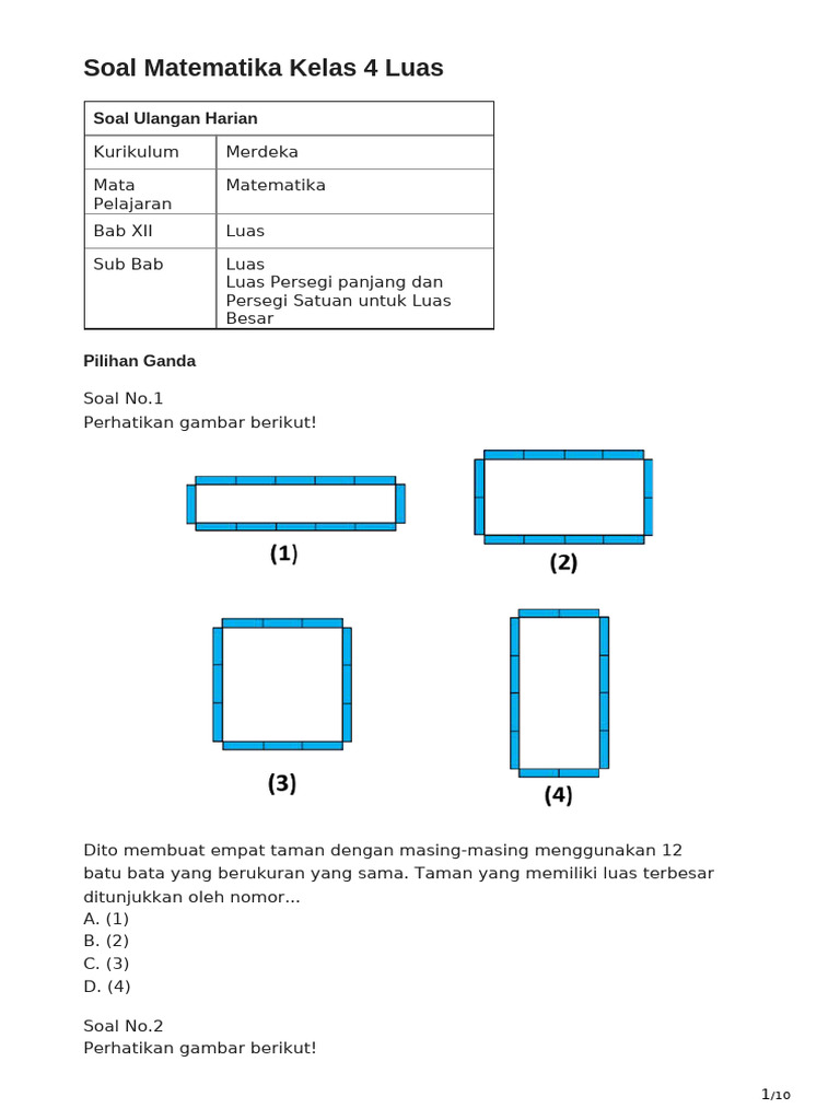 SOAL MTK Kls 4 Luas | PDF