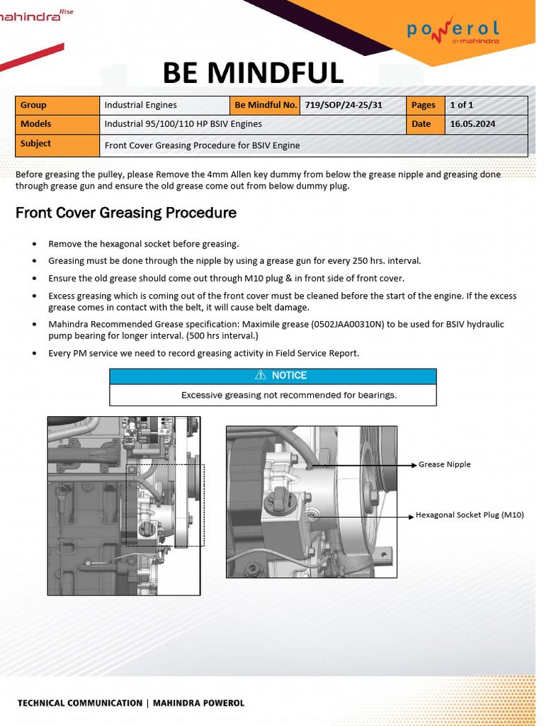 Front Cover Greasing Procedure BSIV | PDF
