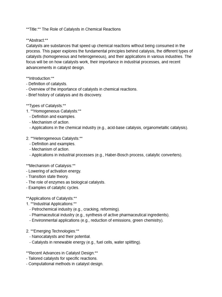 The Role of Catalysts in Chemical Reactions | PDF