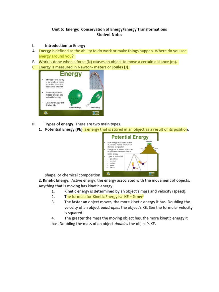 MooreTren965 - Unit 6 Energy Student Notes | PDF