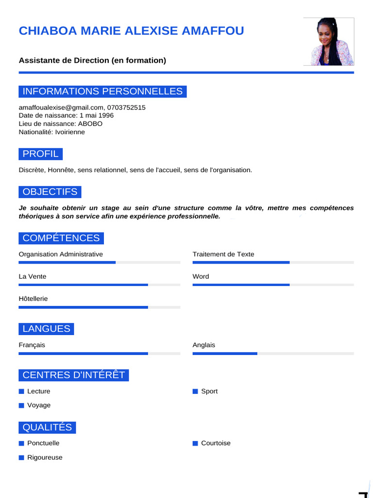 CV de Chiaboa Marie Alexise Amaffou | PDF