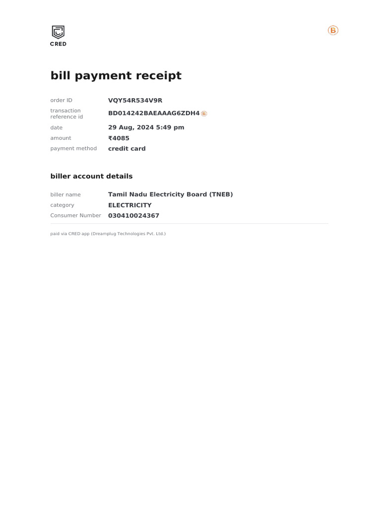Bill Payment Receipt: Biller Account Details | PDF