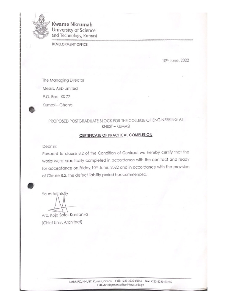 College of Engineering Postgraduate Building - Certificate of Final ...