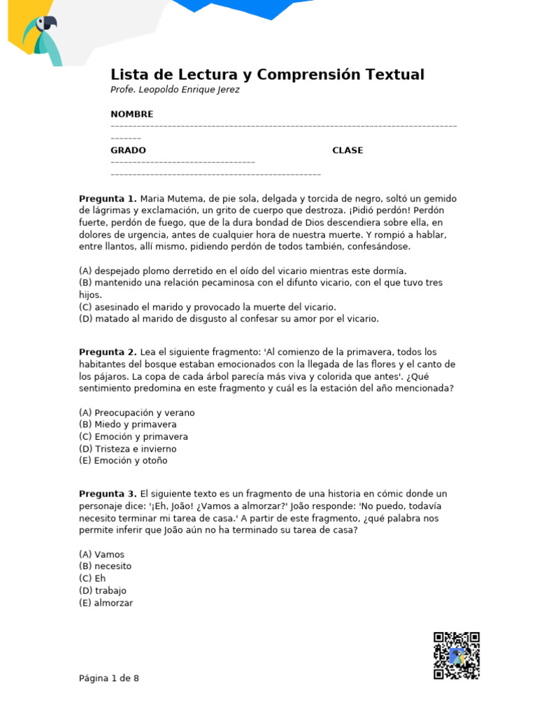 Lista de Lectura y Comprensión Textual | PDF