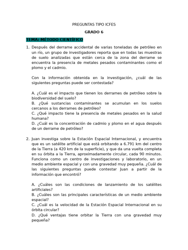 Preguntas Tipo Icfes de Ciencias Naturales | PDF