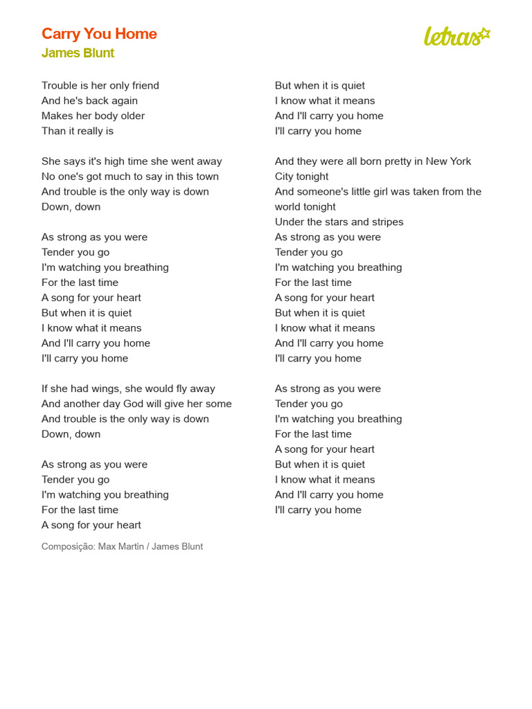CARRY YOU HOME - James Blunt (Impressão) | PDF