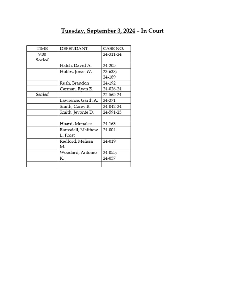 Jefferson County Court Calendar Sept. 3, 2024 | PDF