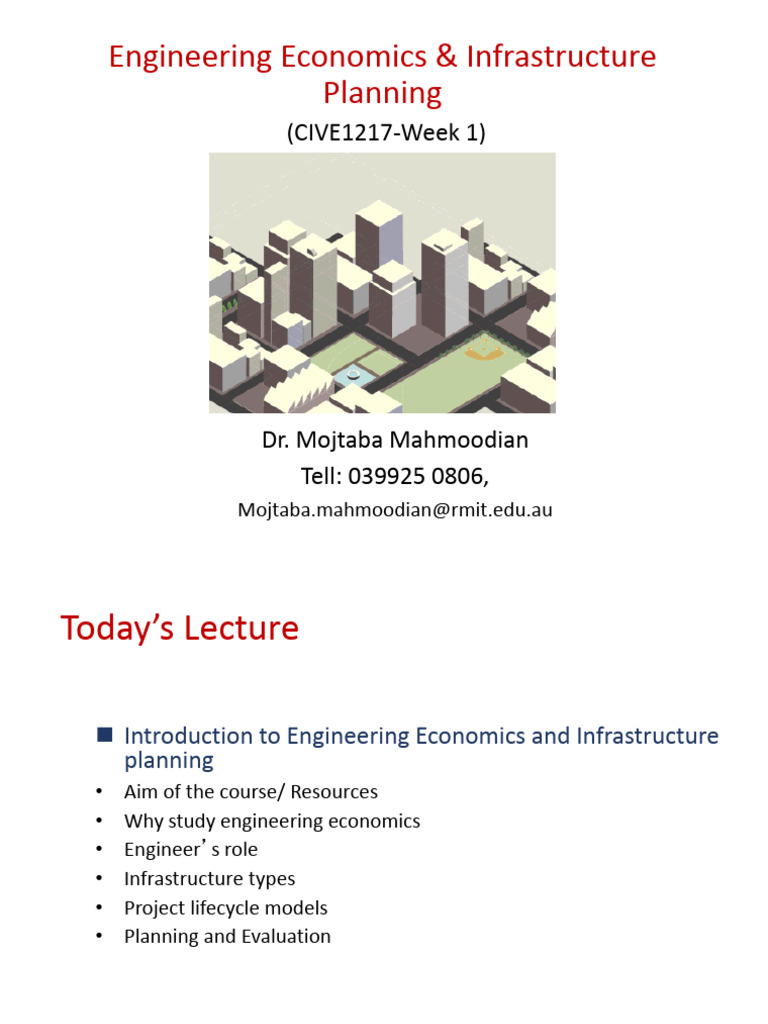 Engineering Economics & Infrastructure Planning: (CIVE1217-Week 1) | PDF