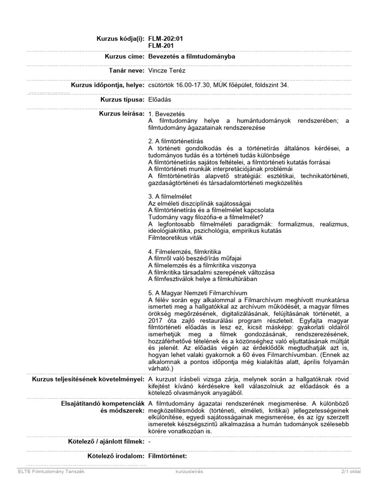 Vincze Teréz-Bevezetes A Filmtudomanyba | PDF