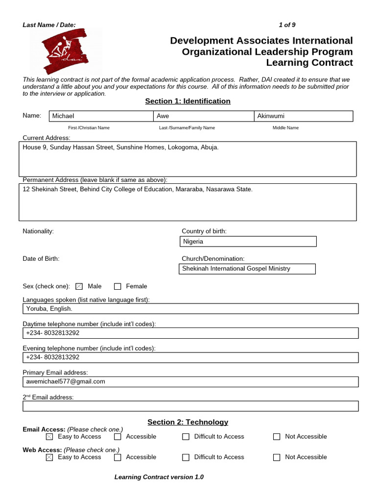 Learning Contract | PDF