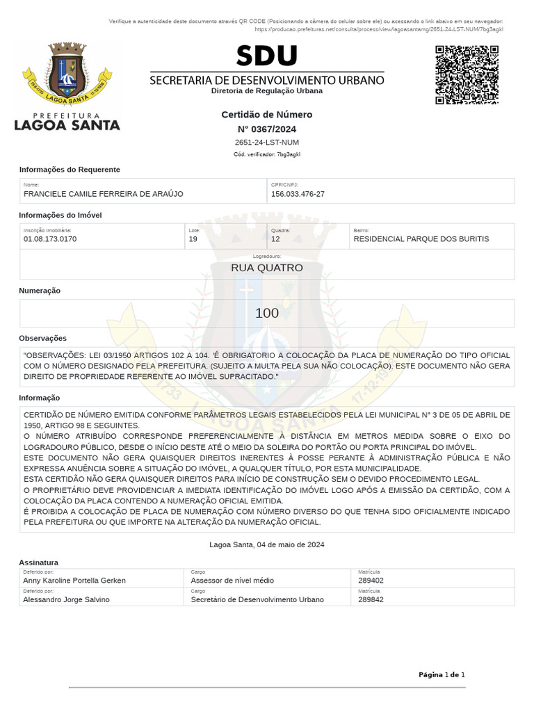 Certidão de Número | PDF