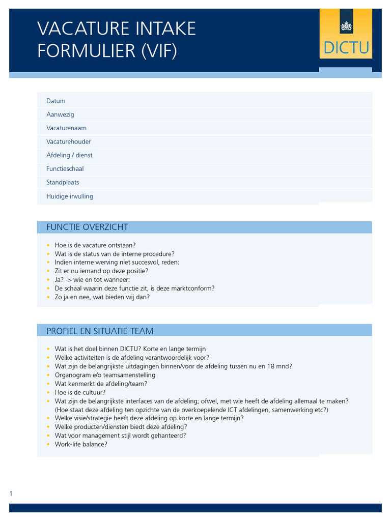 Dagdeel 14. Vacature Intake | PDF