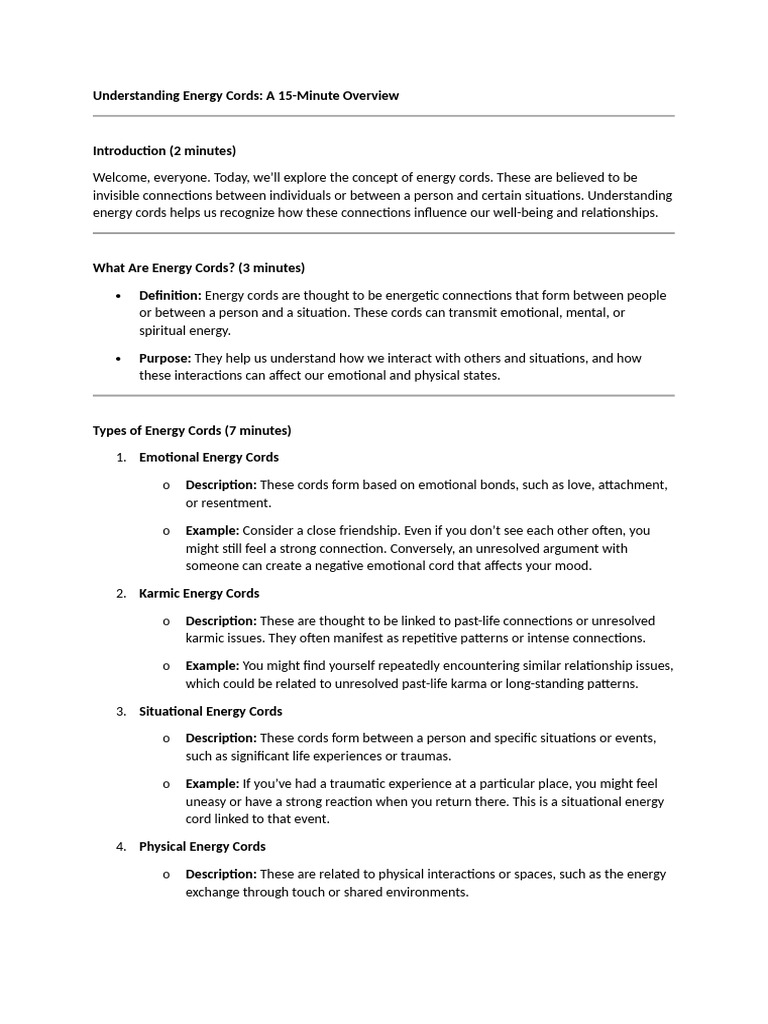Understanding Energy Cords | PDF