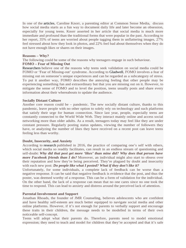 Seeking Validation in The Digital World | PDF | Social Media | Popular ...