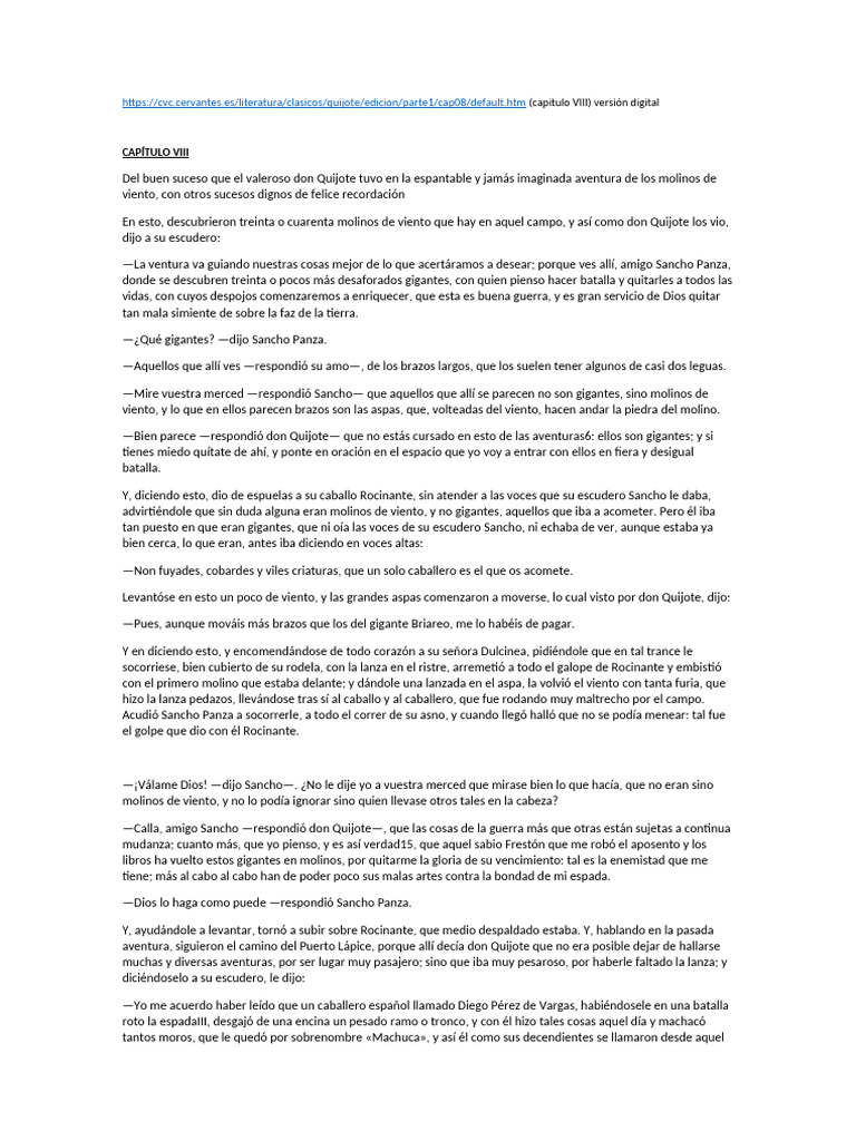 capitulo VIII don quijote de la mancha | PDF