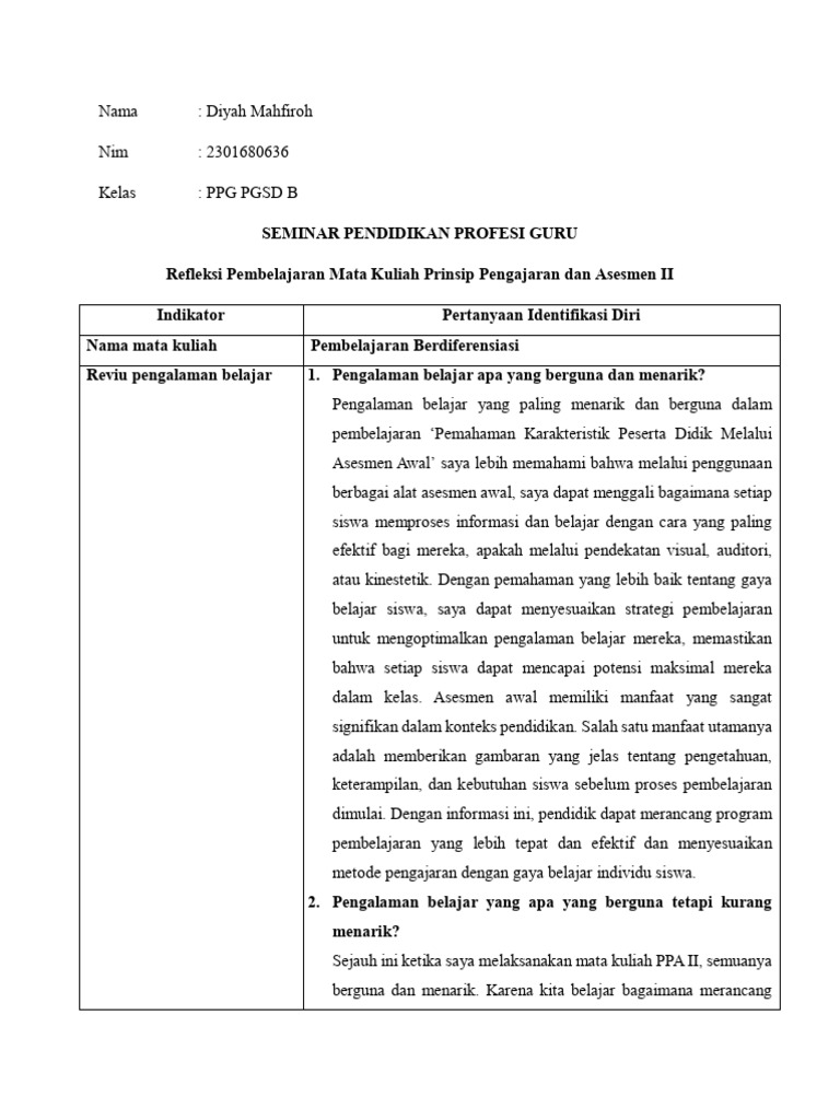 Seminar Pendidikan - Jurnal Refleksi PPA II | PDF