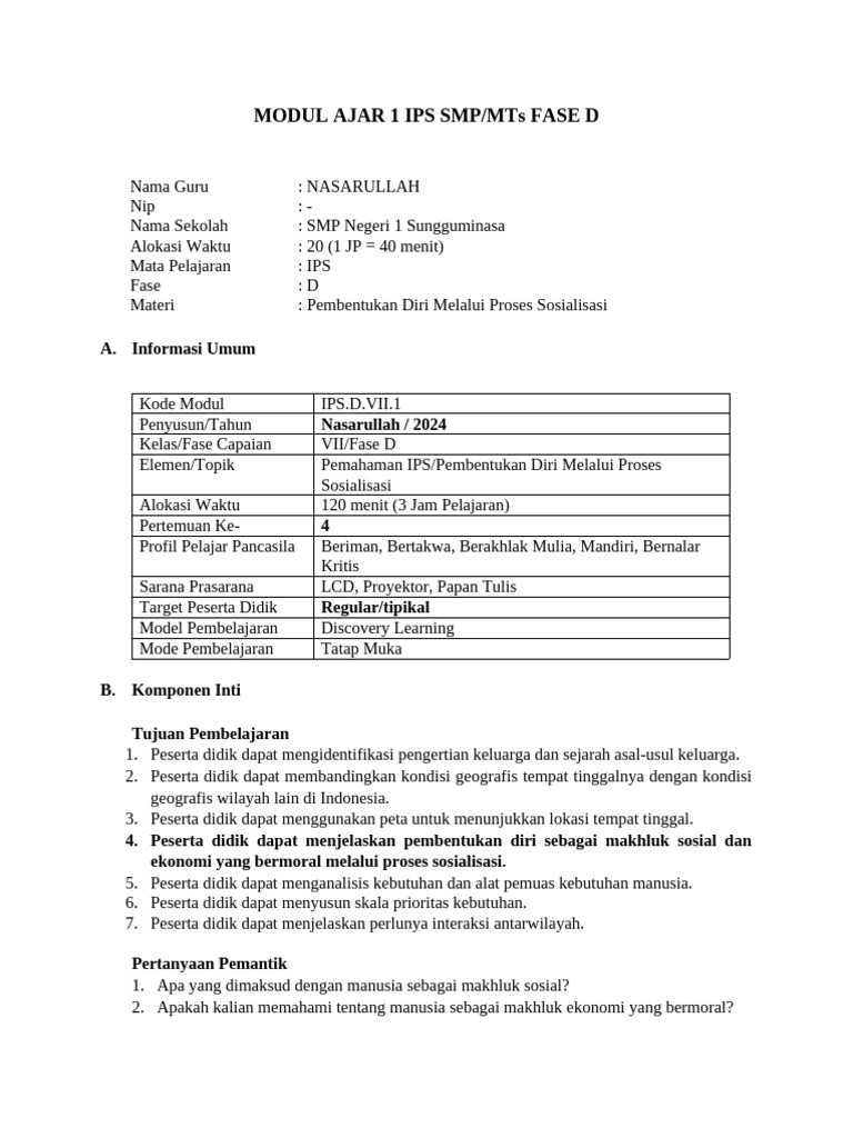 Ips SMP Kelas Vii - Modul Ajar 1.4 (Bab 1) | PDF