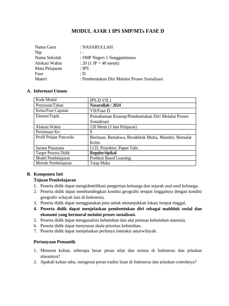 Ips SMP Kelas Vii - Modul Ajar 1.5 (Bab 1) | PDF