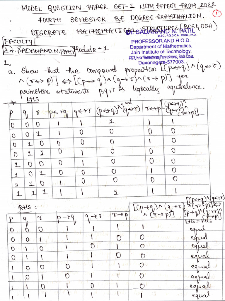 Model Paper 1 Solution DMS JITD | PDF