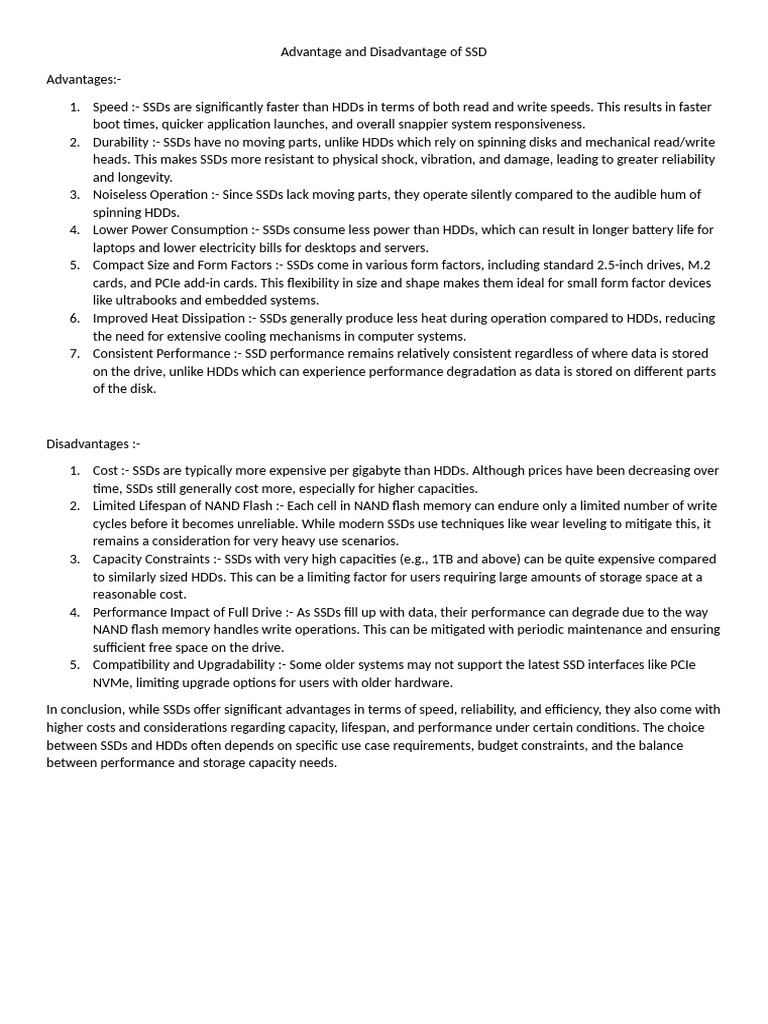 Advantage and Disadvantage of SSD | PDF