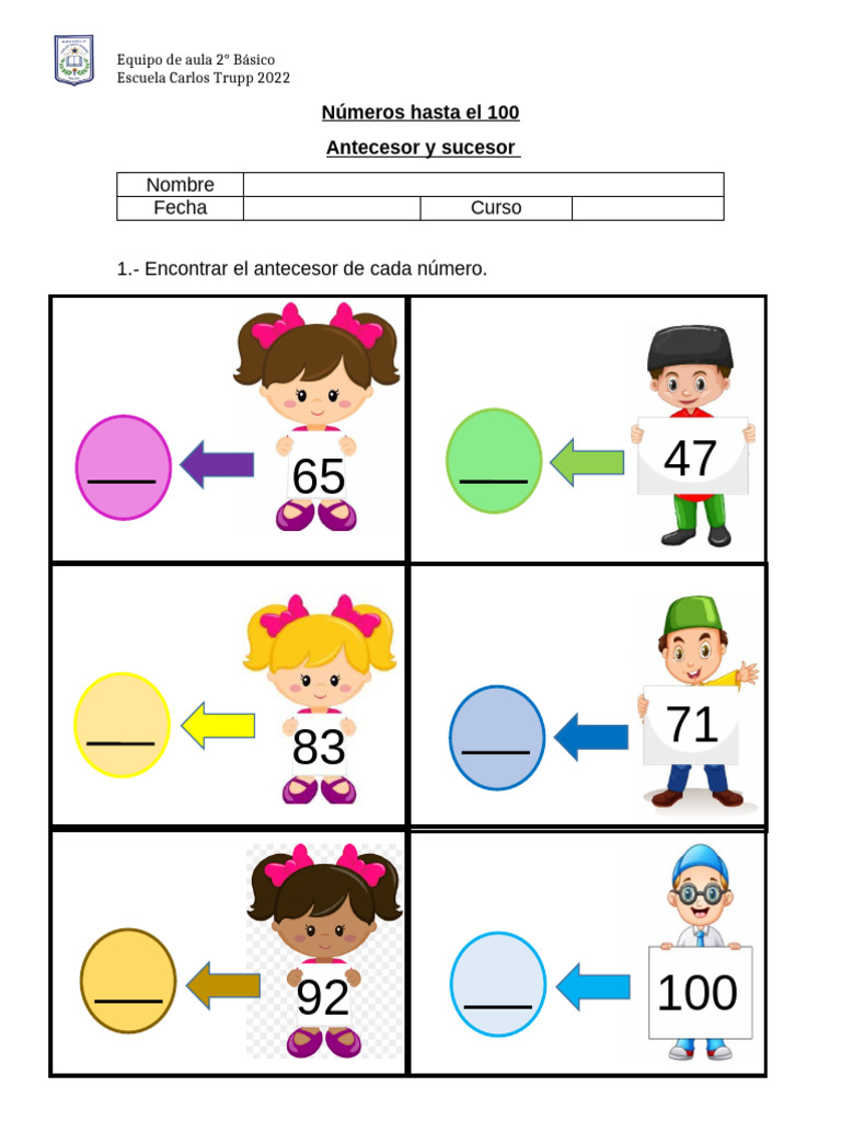 Antecesor y Sucesor Hasta El 100 | PDF
