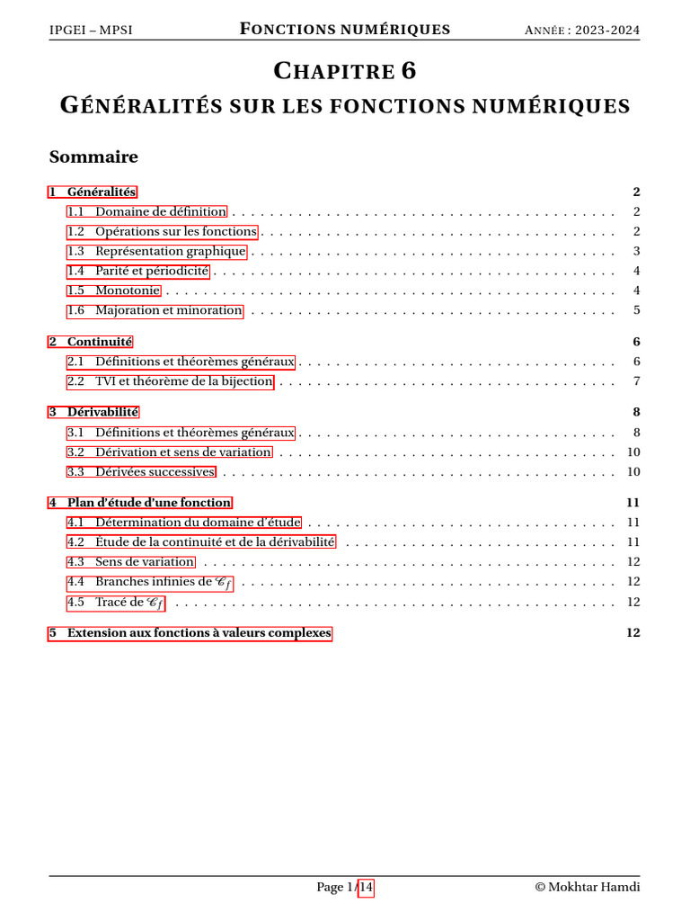 Chap6 Fonctions Numériques | PDF