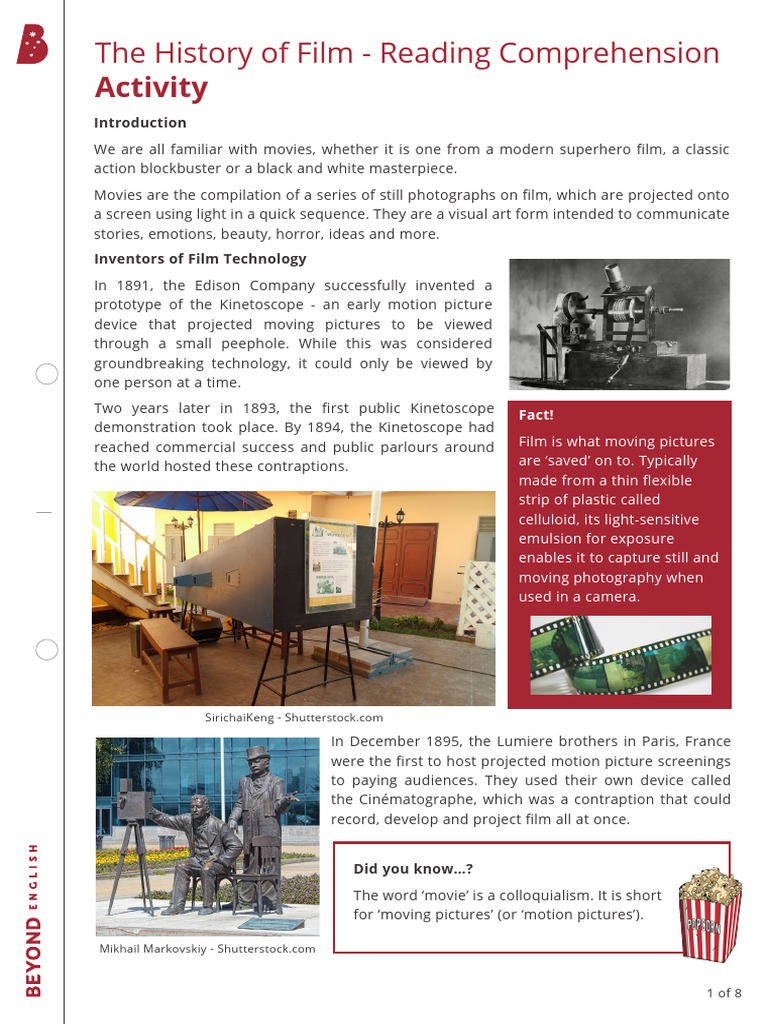 The History of Film - Reading Comprehension Activity | PDF
