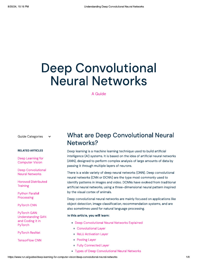 Deep Convolutional Neural Networks | PDF