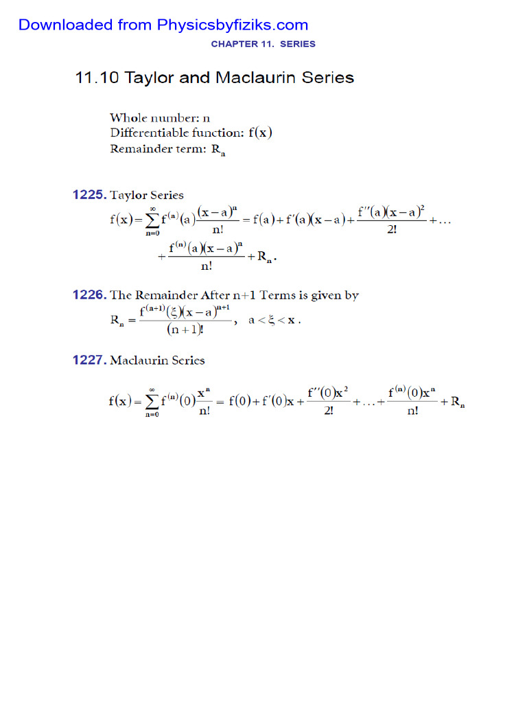 11.10 Series - Taylor and Maclaurin Series | PDF