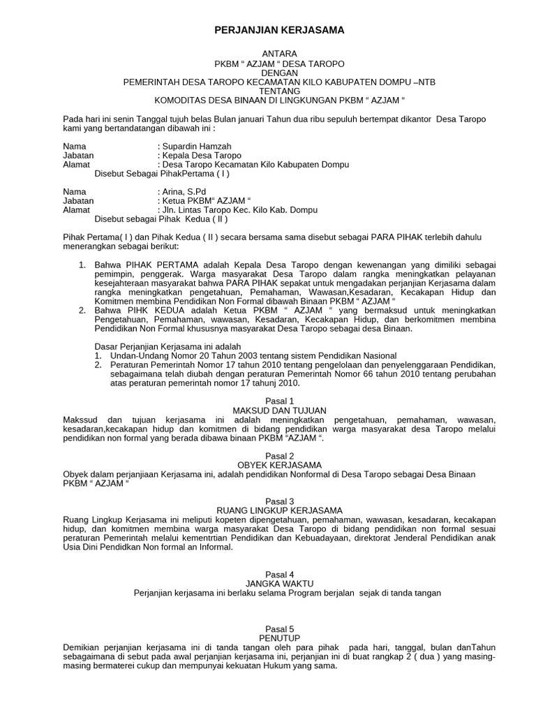 Perjanjian Kerjasama | PDF