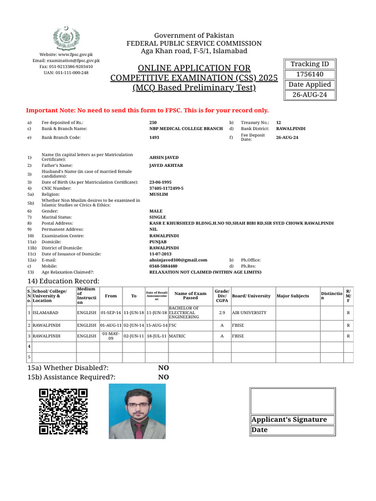 Competitive Examination (CSS) MPT - 2025 | PDF
