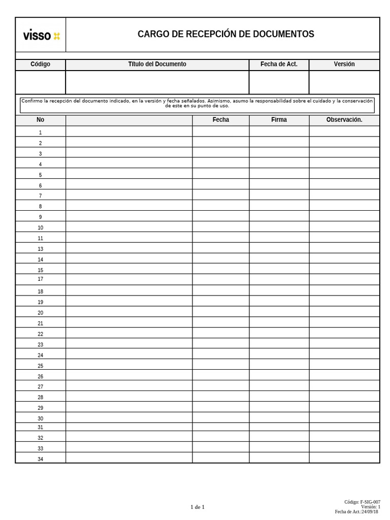 F-Sig-007 Cargo de Recepción de Documentos | PDF