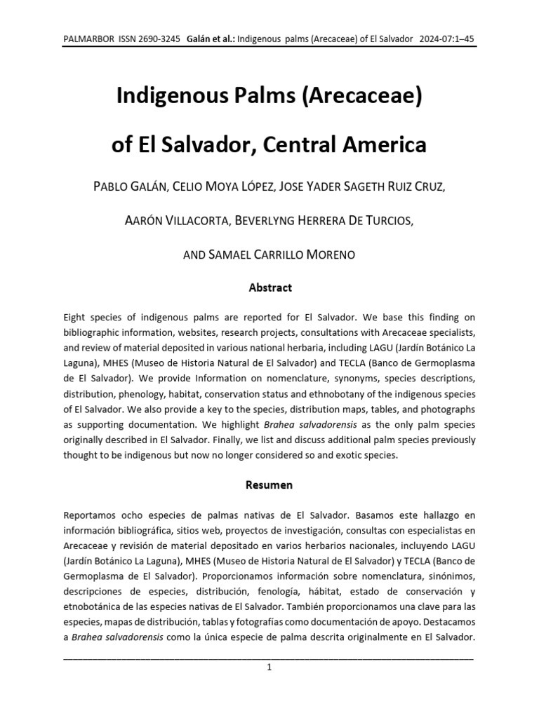Indigenous Palms (Arecaceae) of El Salvador | PDF