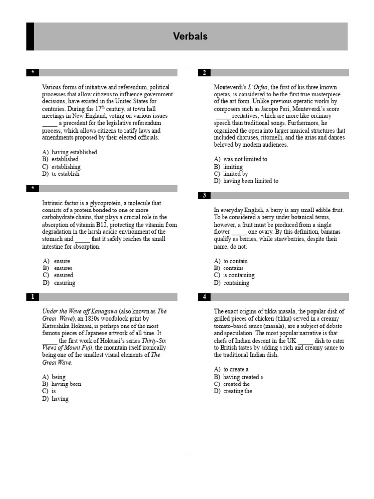Worksheet - W3 Verbals | PDF