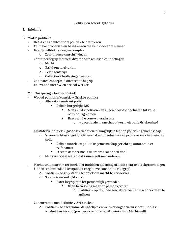 Politiek en Beleid Syllabus | PDF