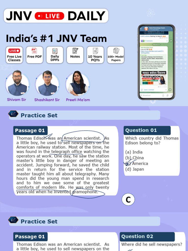 Practice Set 05 Class 6 (JNV Live) | PDF