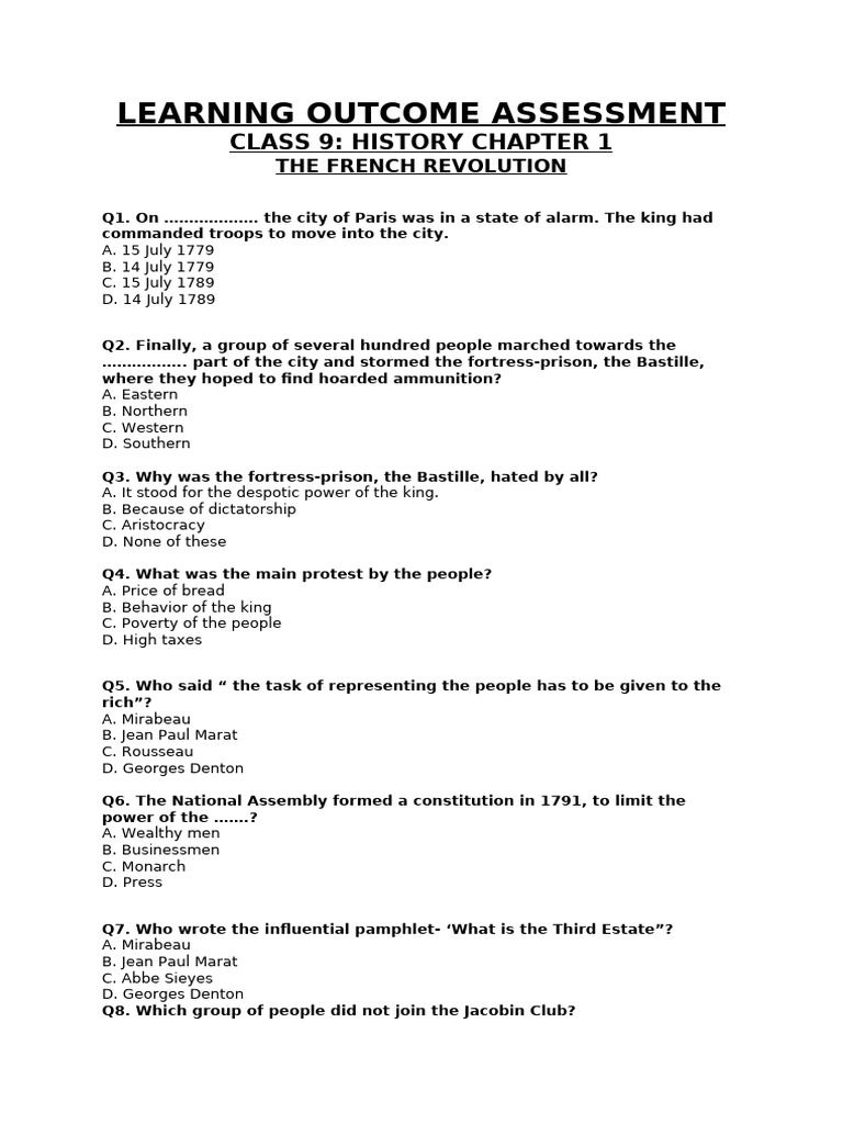 LEARNING OUTCOME ASSESSMENT HISTORY STD 9 | PDF