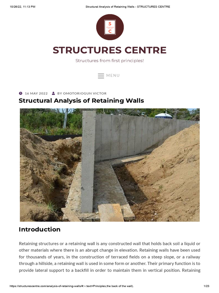 Structural Analysis of Retaining Walls | PDF