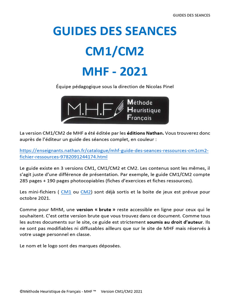 Guides Seances MHF Cm1cm2 | PDF