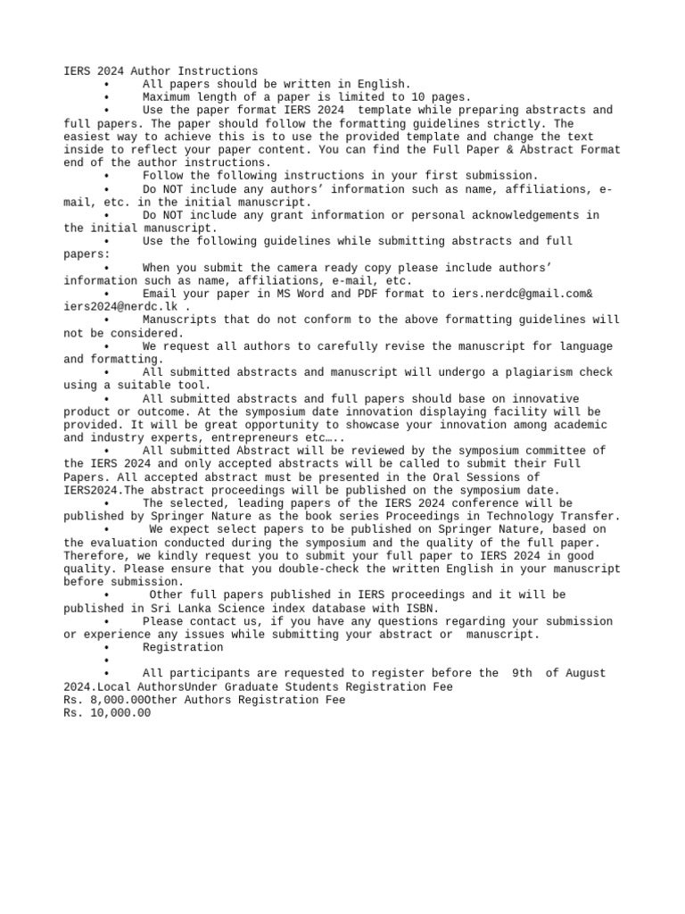 IERS 2024 Author Instructions | PDF | Abstract (Summary)