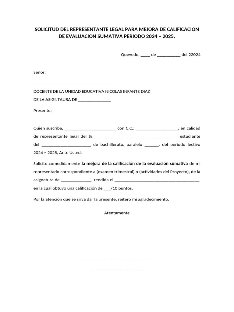 Solicitud Del Representante Legal para Mejora de Calificacion de ... Solicitud Del Representante Legal para Mejora de Calificacion de ...