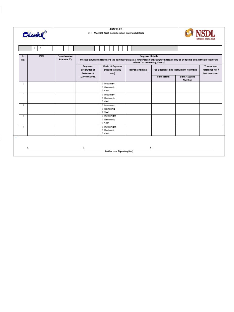 NSDL Off Market Sale Annexure | PDF