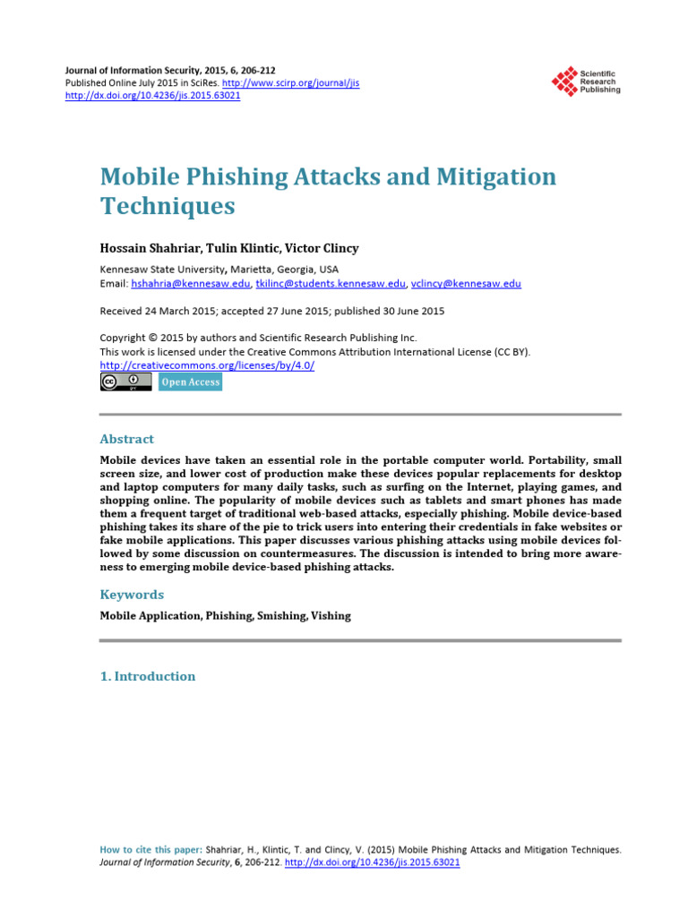 Mobile Phishing Attacks and Mitigation Techniques | PDF