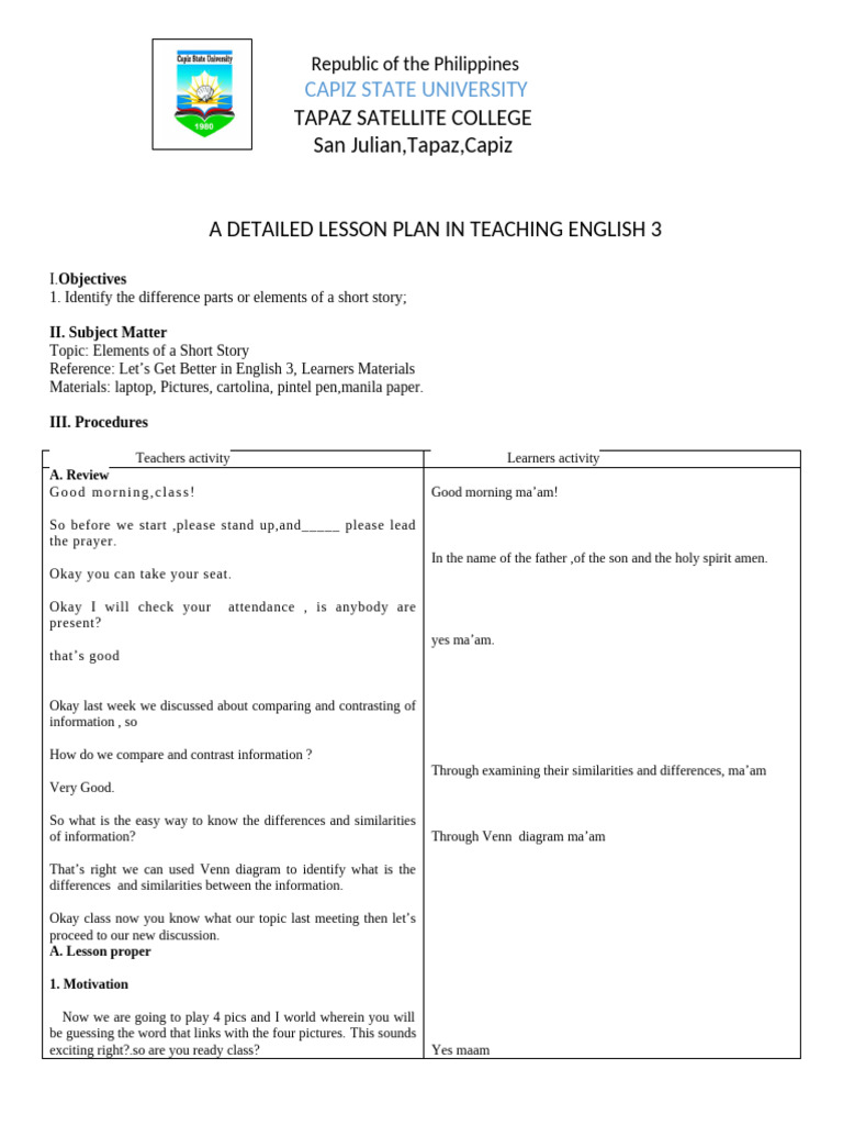 Lesson Plan in English Teaching | PDF | Reading Comprehension | Cognition