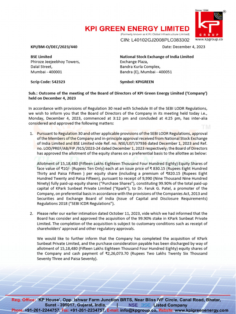 KPIGREEN 04122023165401 KPI Outcome of BM 04122023 Signed | PDF