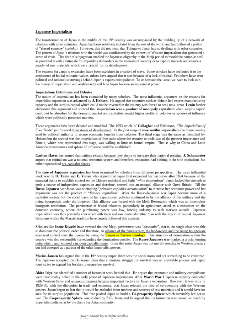 Japanese Imperialism Sls | PDF | Imperialism | Empire Of Japan